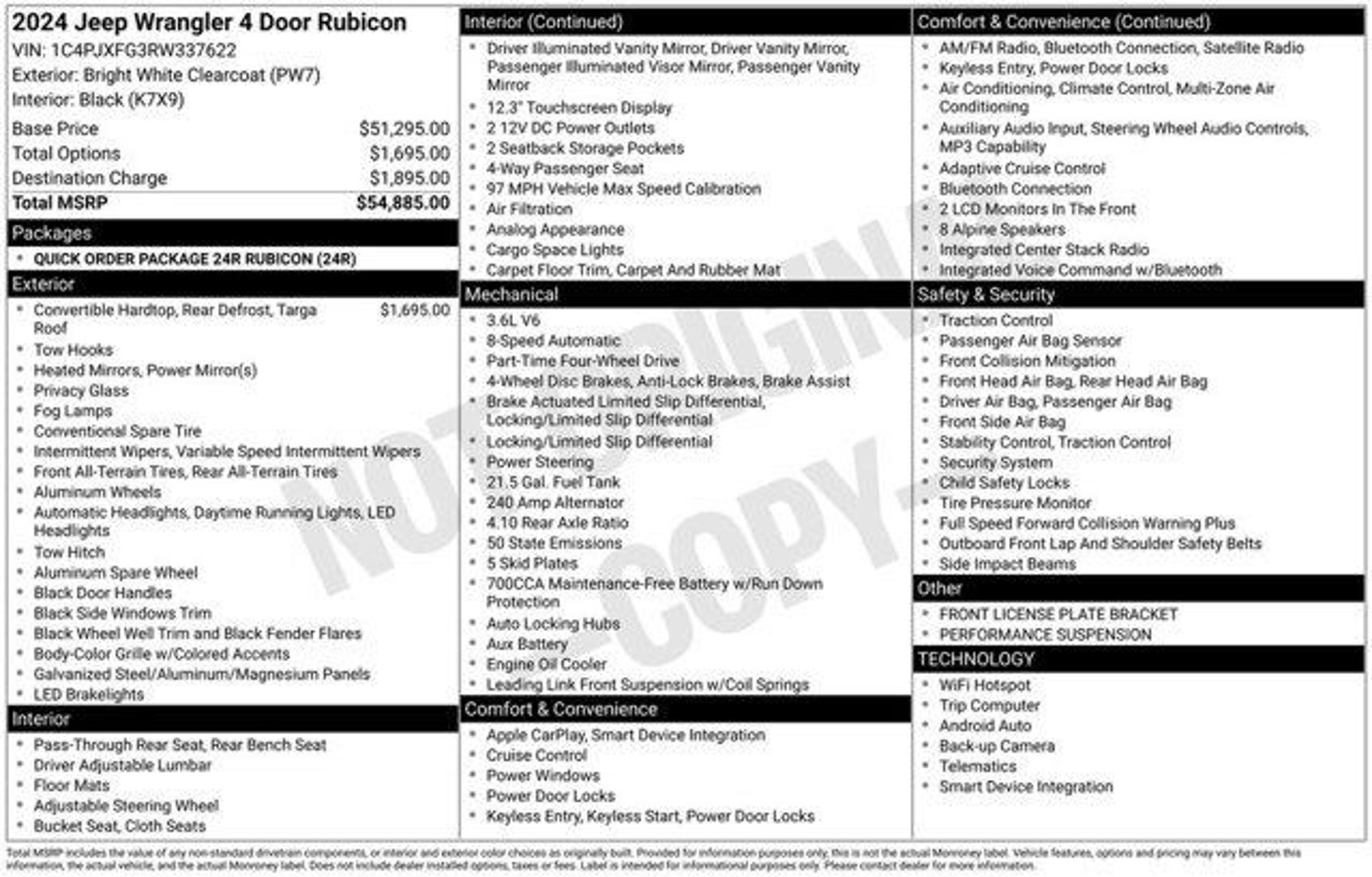 2024 Jeep Wrangler 4X4 Rubicon 4DR SUV For Sale in Davie, FL