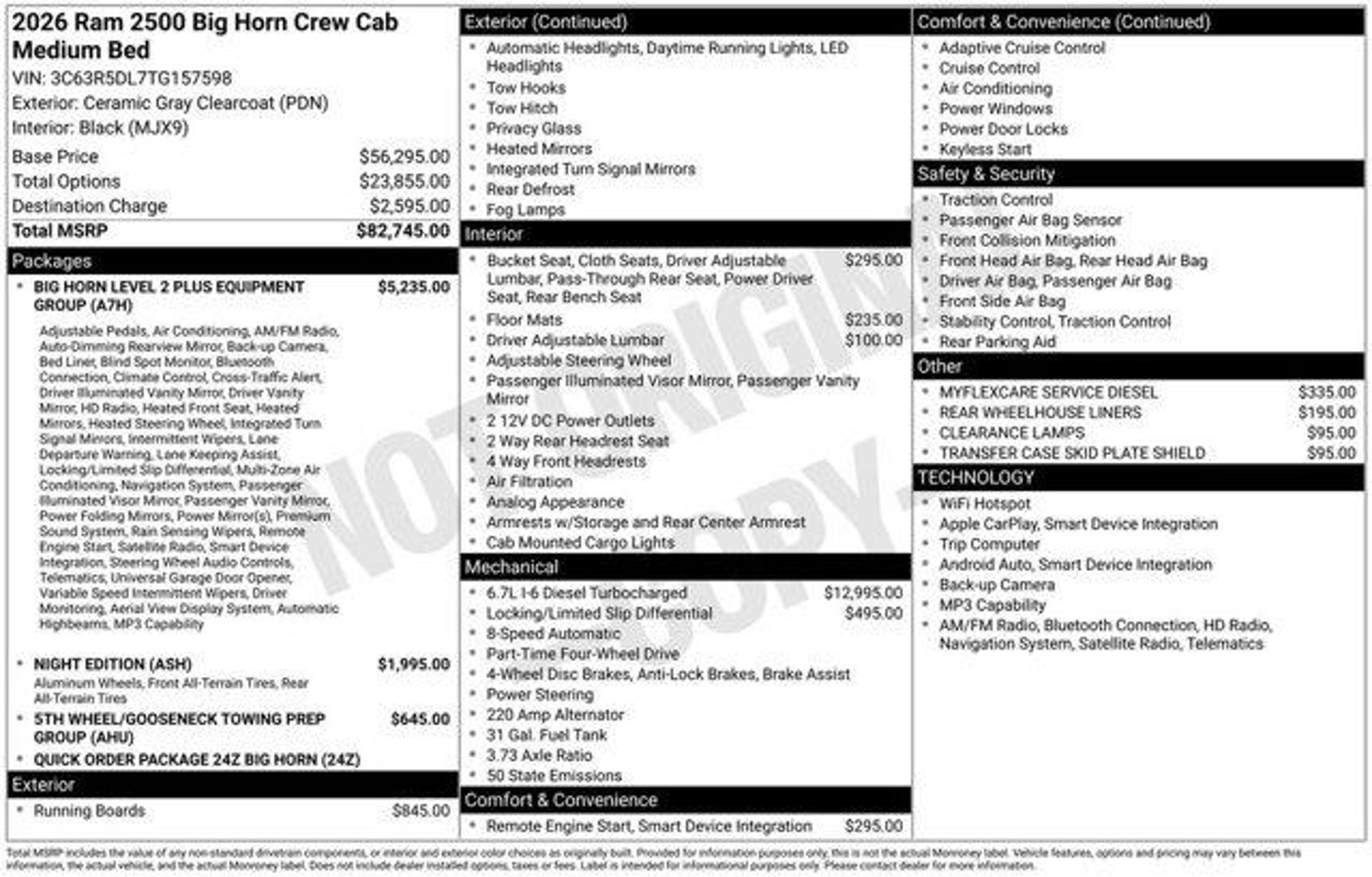 2026 RAM 2500 4X4 Lone Star 4DR Crew Cab 6.3 FT. SB Pickup For Sale in ...